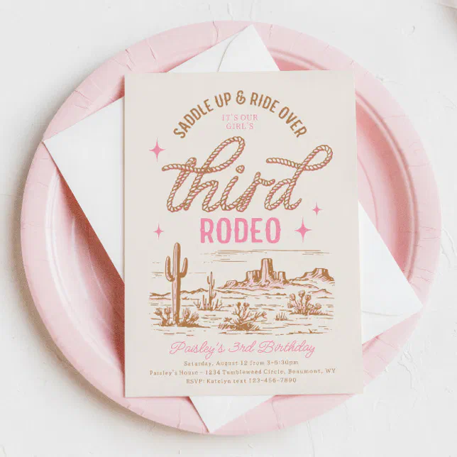 Girl's Third Rodeo Birthday Invitation | Zazzle