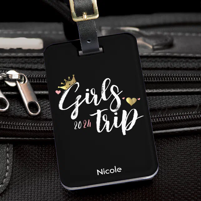 Girls Trip Gold Crown Pink Heart Vacation Luggage Tag | Zazzle