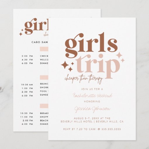 Girls Trip + Itinerary Combo Invitation | Zazzle