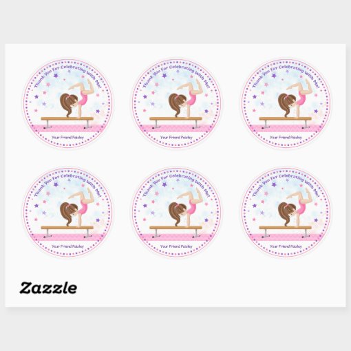Girls Tumbling Birthday Favor Gymnastics Classic Round Sticker | Zazzle