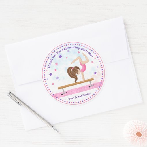 Girls Tumbling Birthday Favor Gymnastics Classic Round Sticker | Zazzle