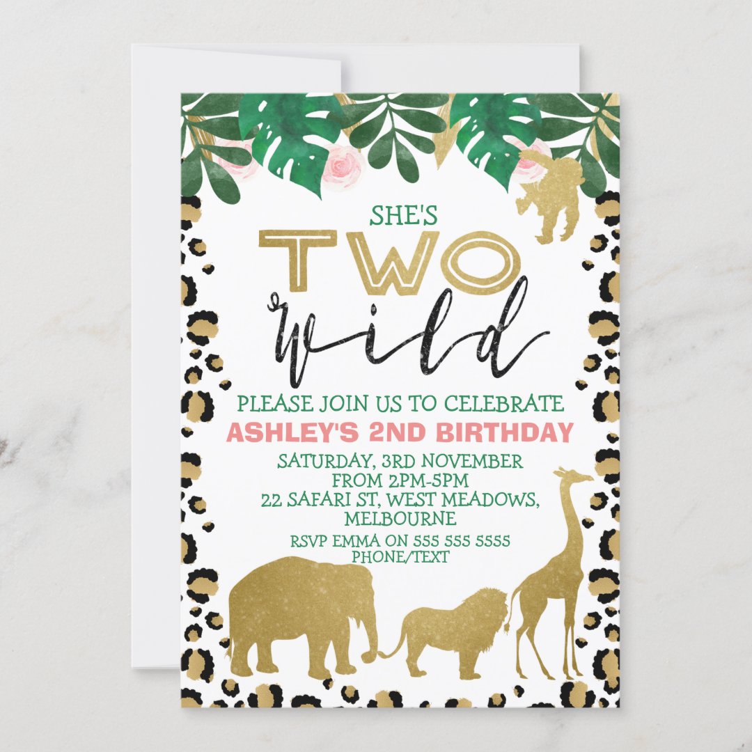 Girls Two Wild Second Birthday Invitation | Zazzle