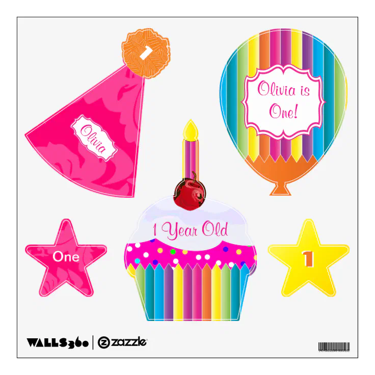 Girl's Two Year Old Birthday Wall Decals | Zazzle