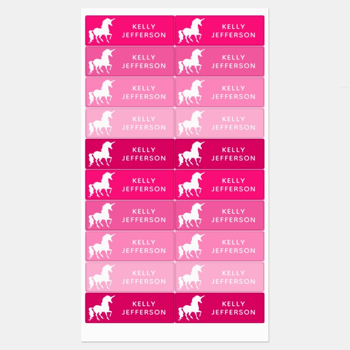 Girls Unicorn School Daycare Waterproof Pink Kids' Labels | Zazzle.com