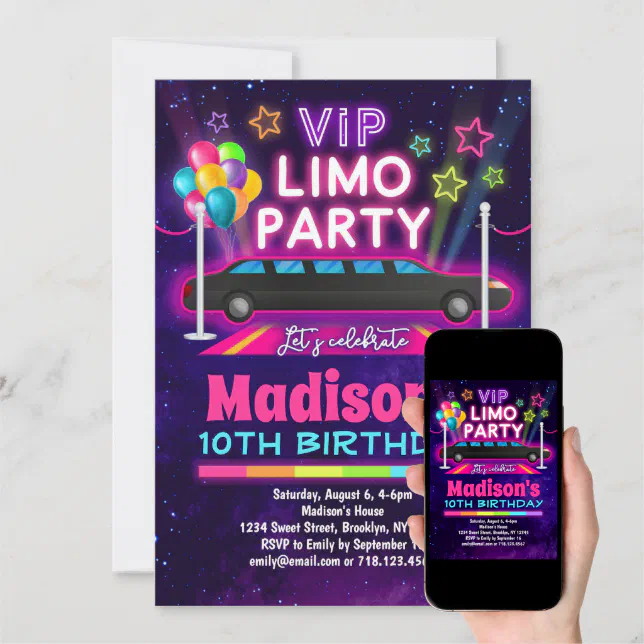 Girls VIP Limo Birthday Party Invitation | Zazzle