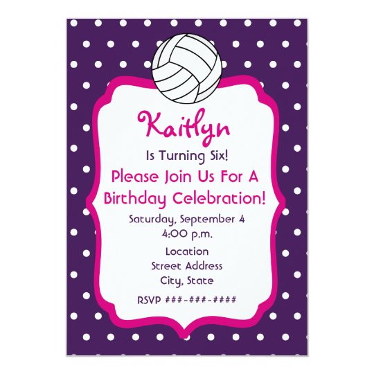 Girls Volleyball Birthday Invite- Purple With Pink Invitation | Zazzle.com