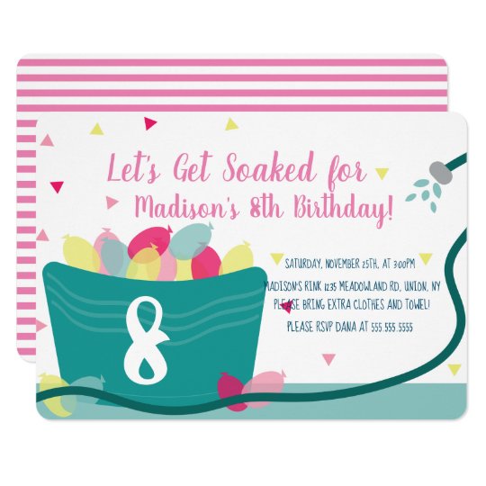 Girls Water Balloon Fight Birthday Pink Invitation | Zazzle.com
