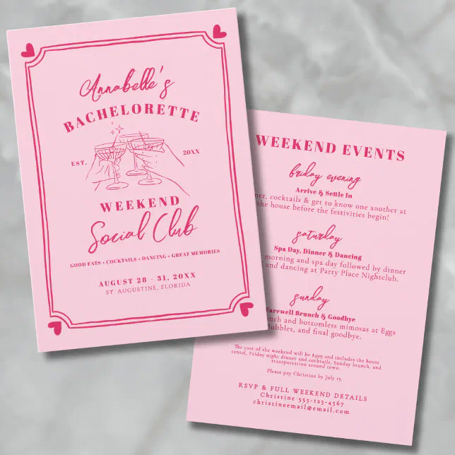 Girls Weekend Cocktail Social Club Bachelorette Invitation | Zazzle