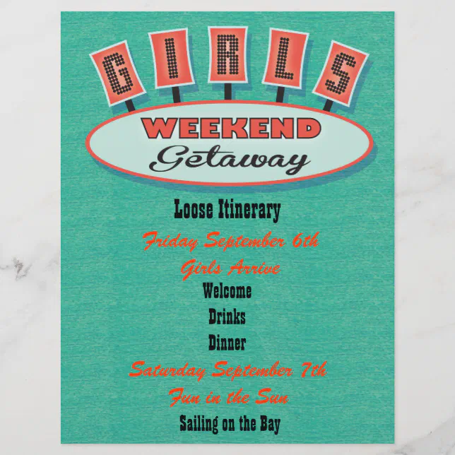 Girls weekend getaway itinerary | Zazzle