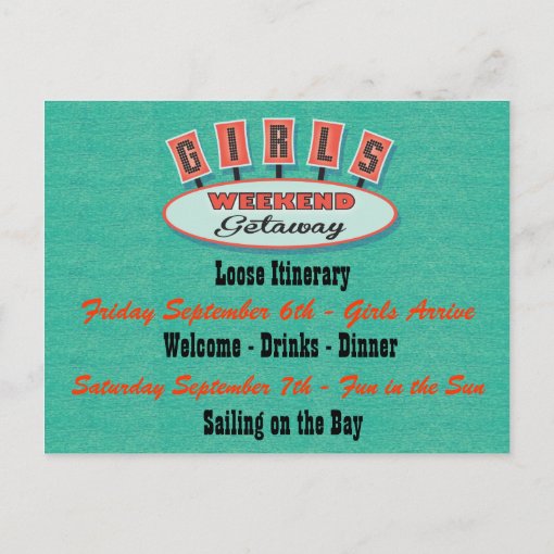 Girls weekend getaway postcard itinerary | Zazzle