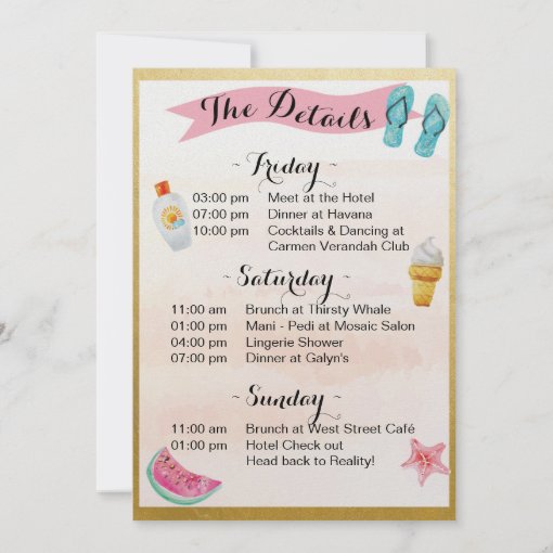 Girls Weekend Itinerary Invitation | Zazzle