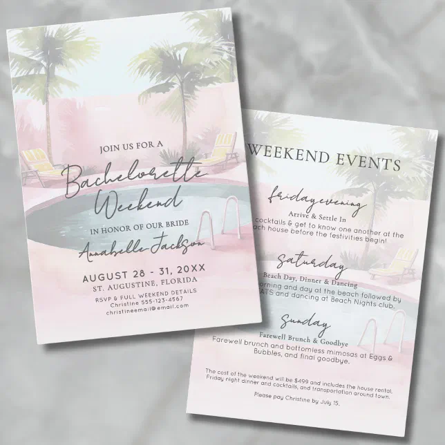 Girls Weekend Pink Pool Bachelorette Party Invitation | Zazzle