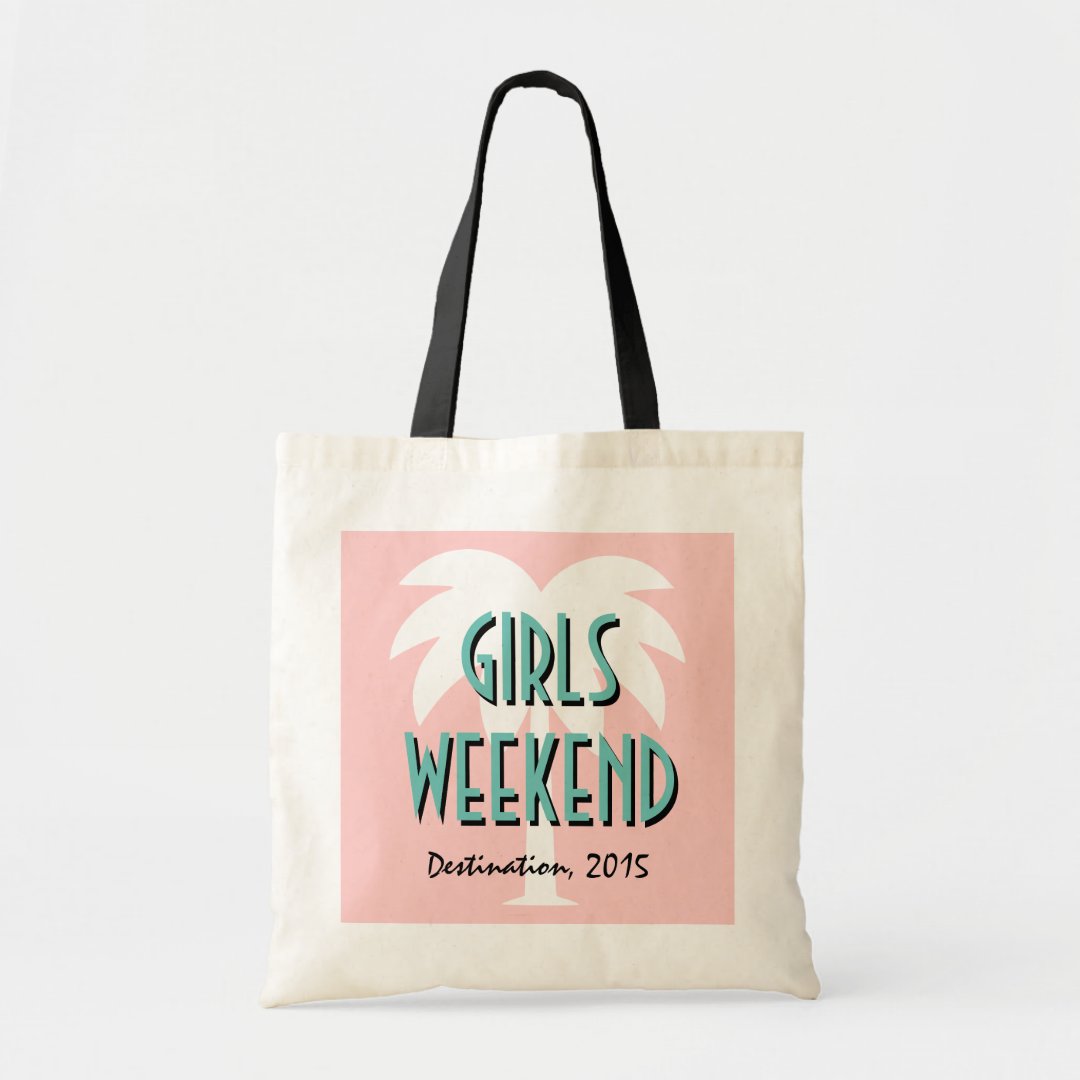 Girls weekend tote bag | Coral pink palm tree | Zazzle