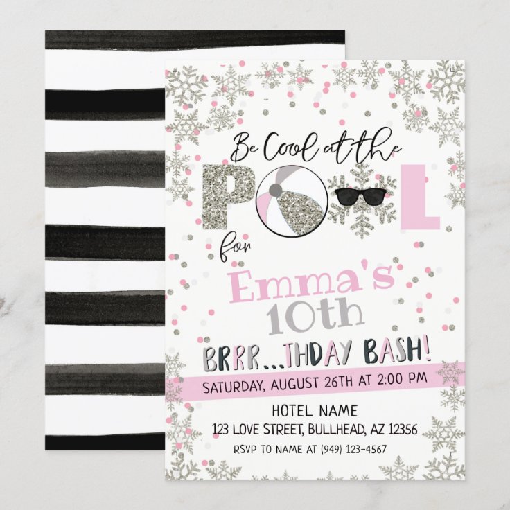 Girl's Winter Pool Party Birthday Invitation | Zazzle
