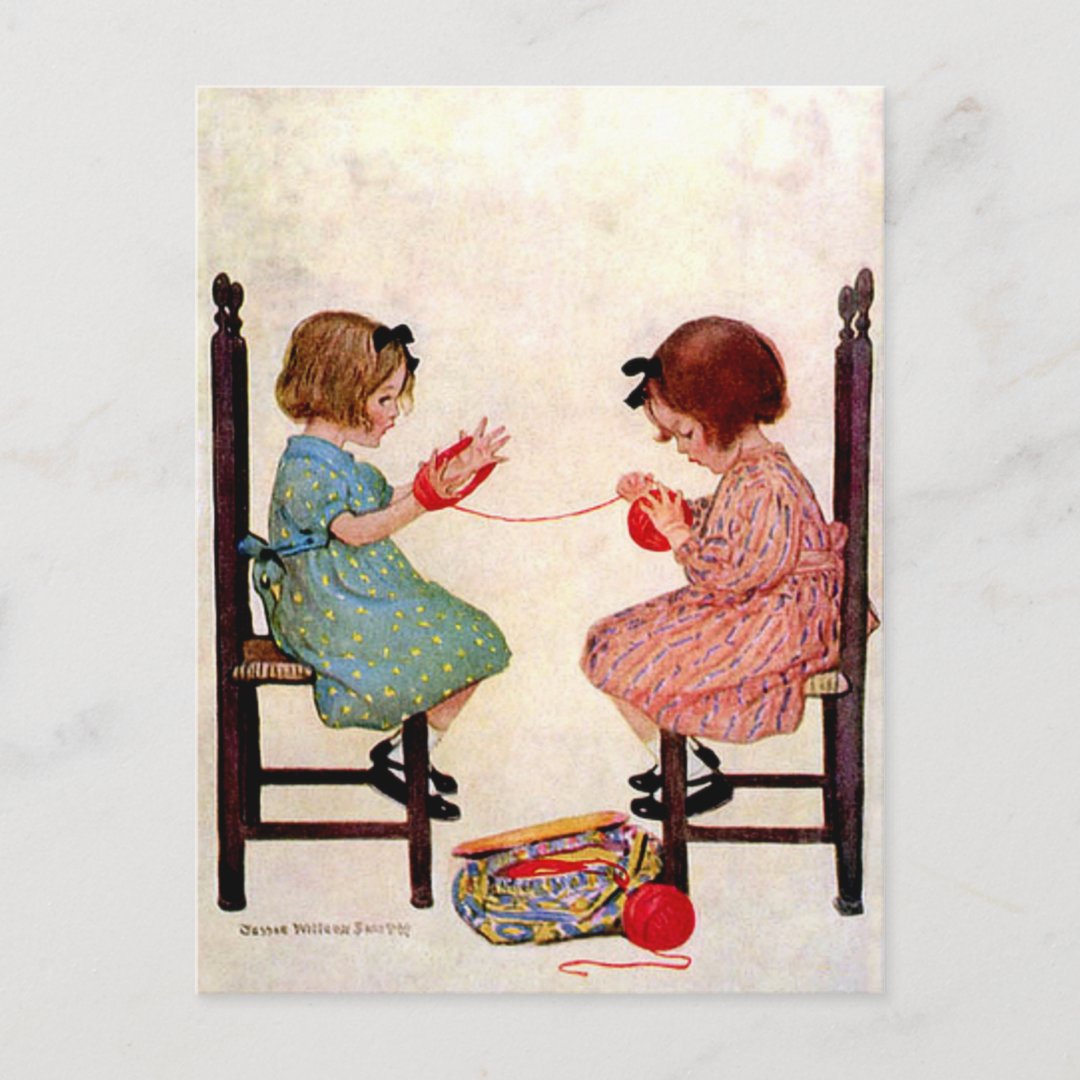 Girls With Yarn Postcard | Zazzle