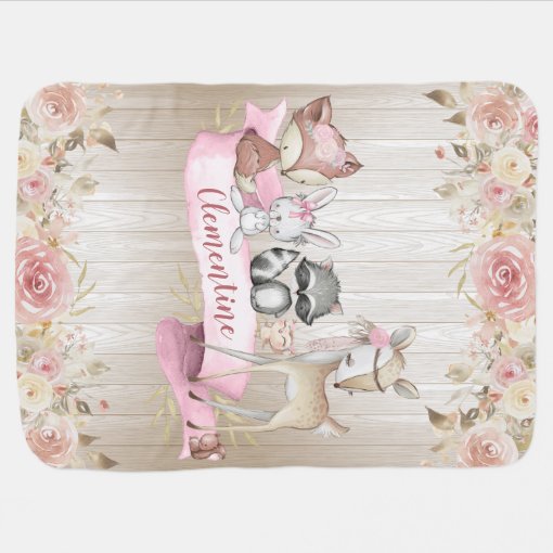 Girls Woodland Forest Animal Friends Deer Fox Baby Blanket | Zazzle