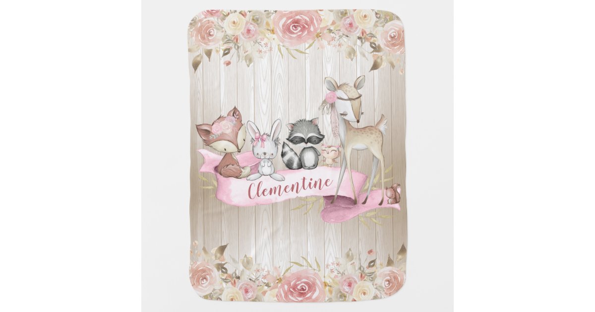 Girls Woodland Forest Animal Friends Deer Fox Baby Blanket | Zazzle