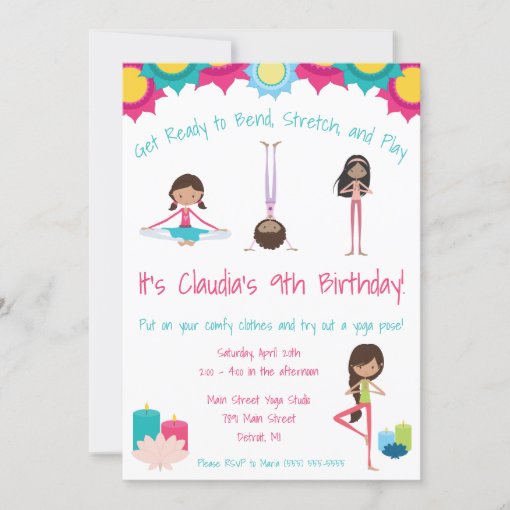 Girls Yoga Themed Birthday Party Invitation | Zazzle