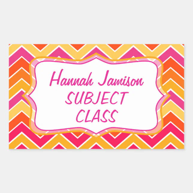 Girls zigzag name class subject label sticker | Zazzle