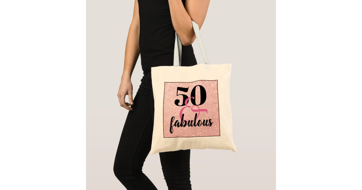Girly 50 & Fabulous Birthday Pink Glitter Tote Bag | Zazzle