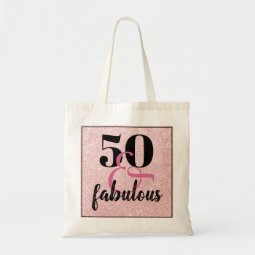 Girly 50 & Fabulous Birthday Pink Glitter Tote Bag | Zazzle
