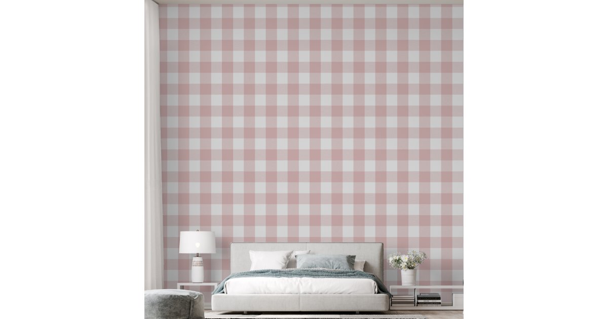Girly 6" Light Pink Gingham Buffalo Check Wallpaper | Zazzle