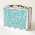 Girly Aqua Glitter Unicorn Metal Lunch Box | Zazzle