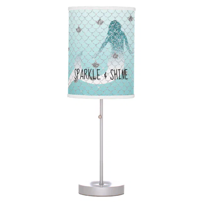 Girly Aqua Silver Glitter Sparkle Mermaid Table Lamp | Zazzle