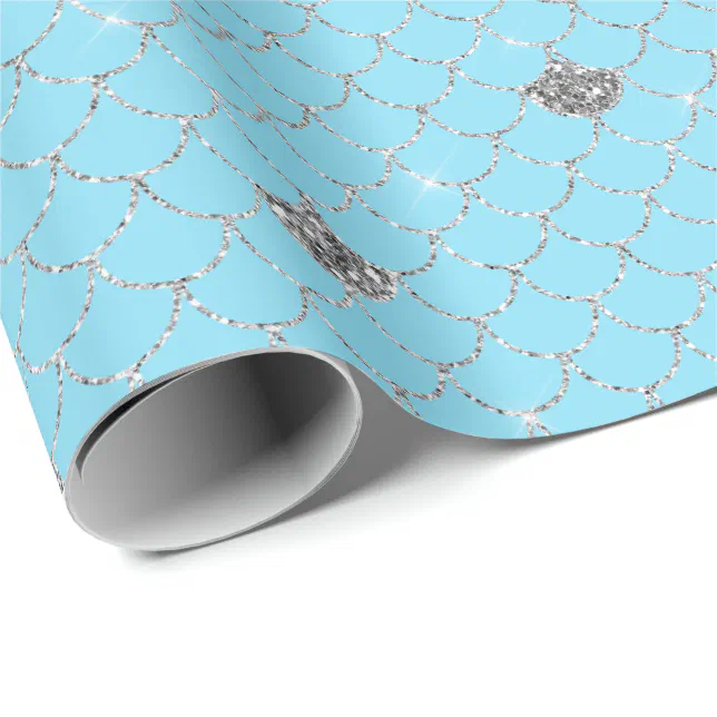 Girly Aqua Silver Glitter Sparkle Mermaid Wrapping Paper | Zazzle