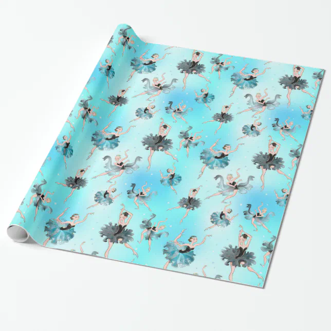 Girly Aqua Tutu Ballerina With Aqua Background Wrapping Paper | Zazzle