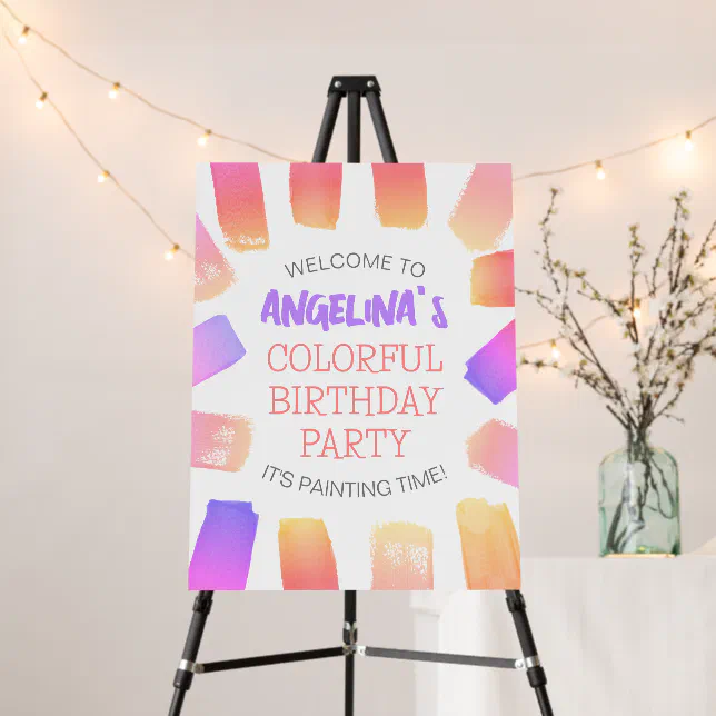 Girly Art Paint Party Birthday Welcome Sign Poster | Zazzle