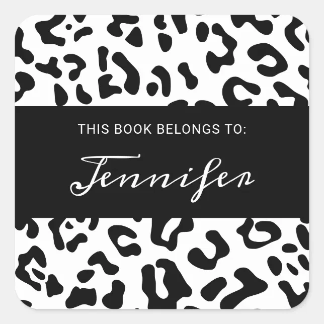 Girly Black and White Leopard Spot Square Sticker | Zazzle
