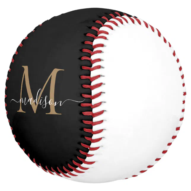 Girly Black Gold Monogram Elegant Modern Script Softball | Zazzle
