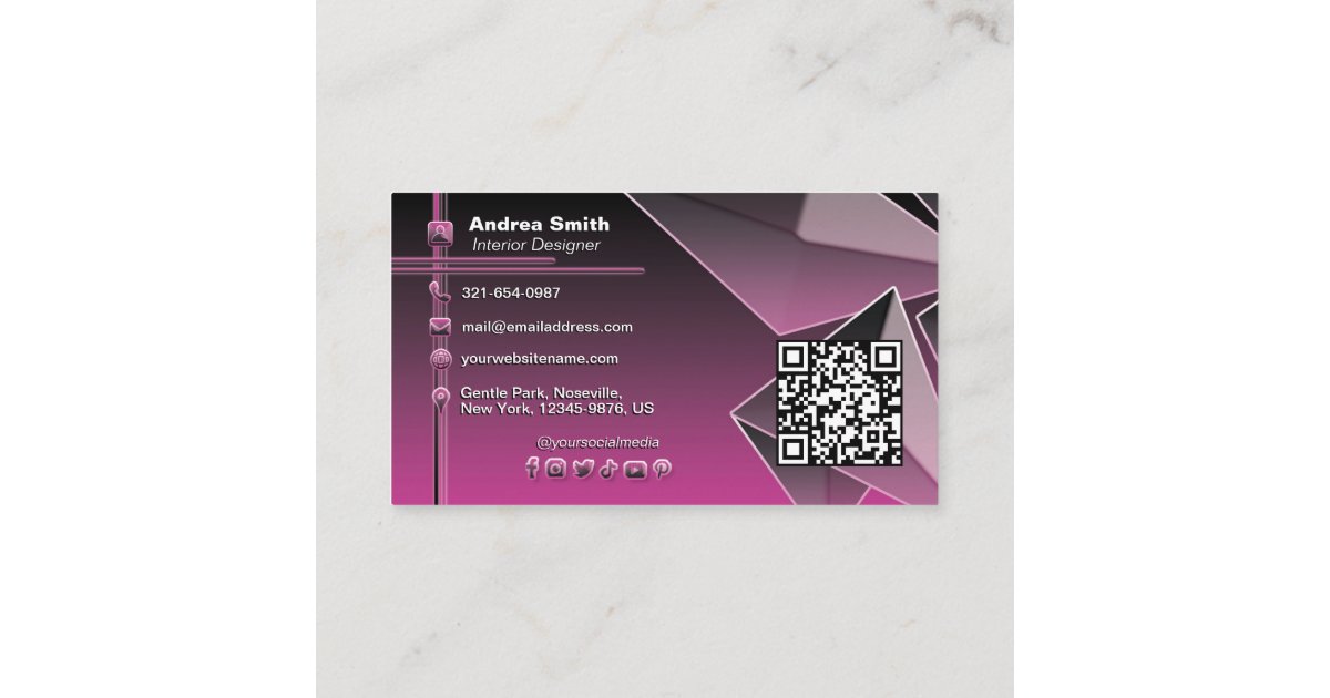 Girly Black Pink QR Code Gradient Modern Chic 3D Business Card | Zazzle