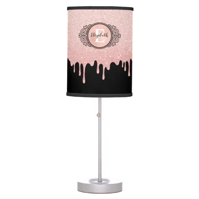 Girly Black Rose Gold Glitter Monogram lamp | Zazzle