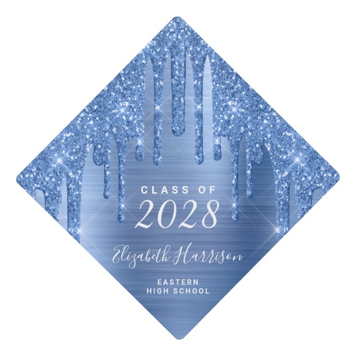 Girly Blue Glitter Personalized Graduation Cap Top | Zazzle.com