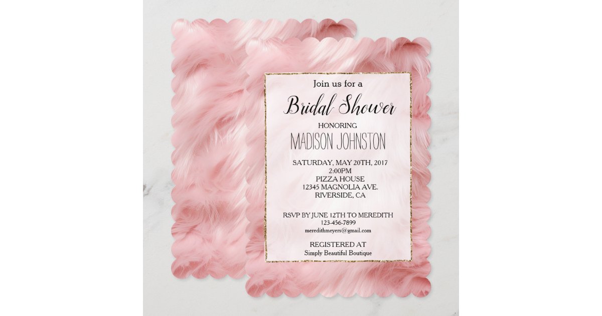 Girly Blush Pink Faux Fur Invitation | Zazzle