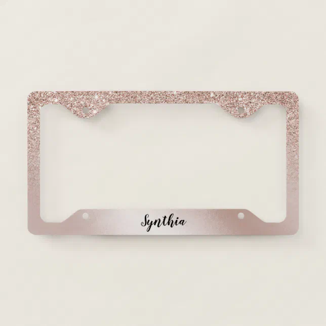 girly blush pink glittering ombre modern trendy license plate frame ...