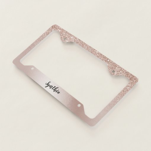 girly blush pink glittering ombre modern trendy license plate frame ...