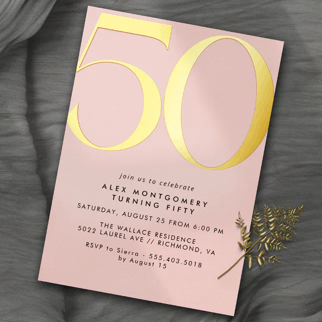 Girly Blush Pink & Gold | Women's 50th Birthday Foil Invitation | Zazzle