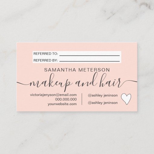girly blush pink heart script font share the love referral card | Zazzle