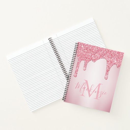 Girly Blush Pink Sparkle Glitter Drips Monogram Notebook | Zazzle