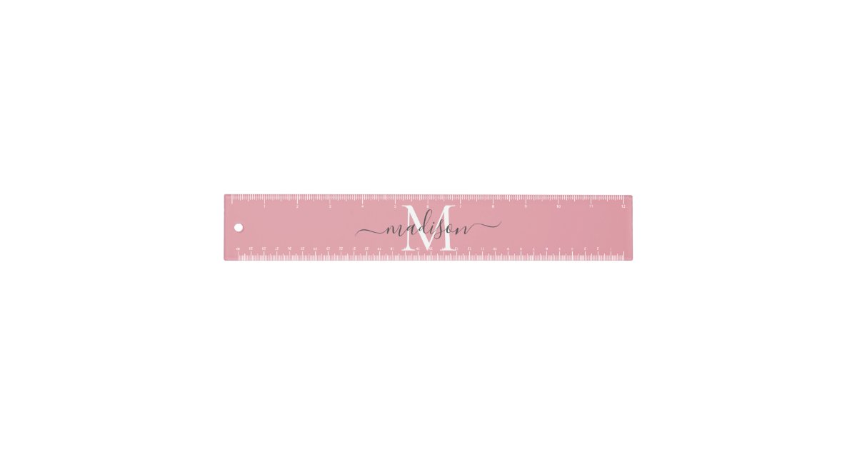 Girly Blush Pink White Gray Monogram Script Name Ruler | Zazzle