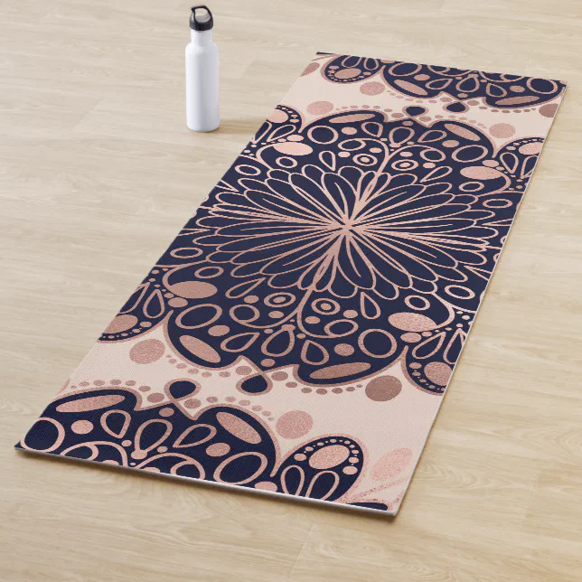 Girly Boho Rose Gold Blush Pink Navy Mandalas Yoga Mat | Zazzle