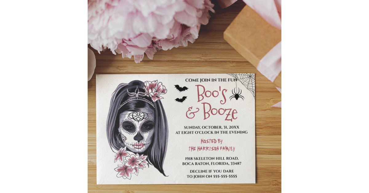 Girly Boo's & Booze Halloween Party Invitation | Zazzle