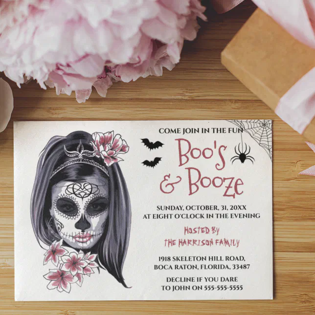 Girly Boo's & Booze Halloween Party Invitation | Zazzle