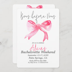 Girly Bows before Vows Pink Bachelorette Party Invitation | Zazzle