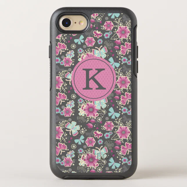Girly, Butterfly, Floral Monogram Cell Phone Case | Zazzle