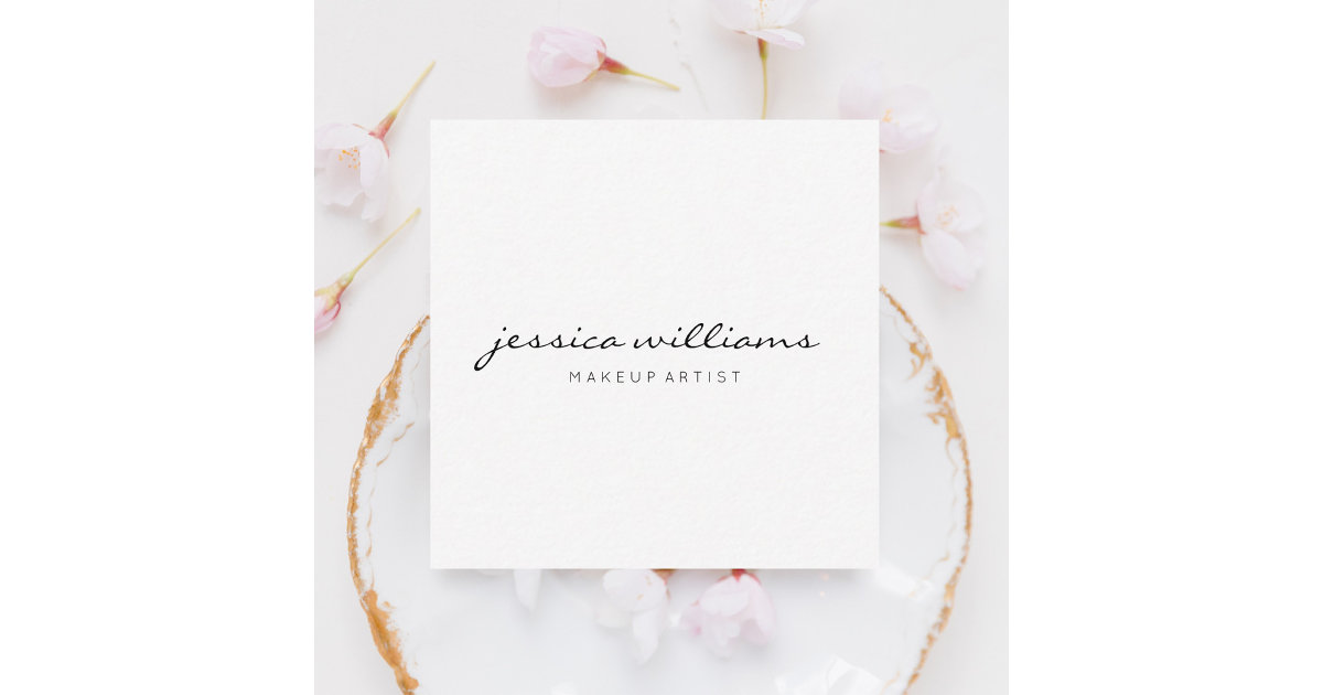 Girly Calligraphy Minimal White Square Business Card | Zazzle