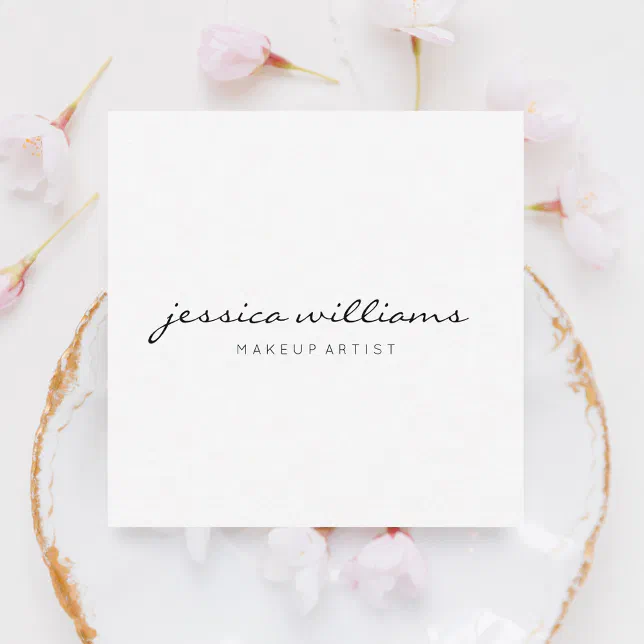 Girly Calligraphy Minimal White Square Business Card | Zazzle